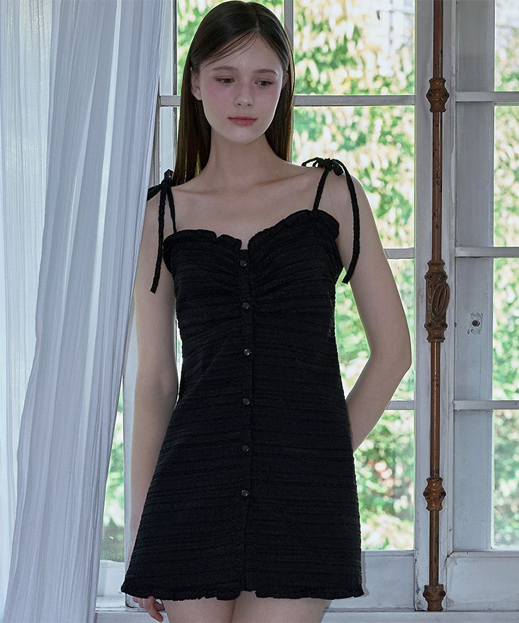 MUSINSA | ROSÉ FRANTZ Frill Button Mini Dress [Black]