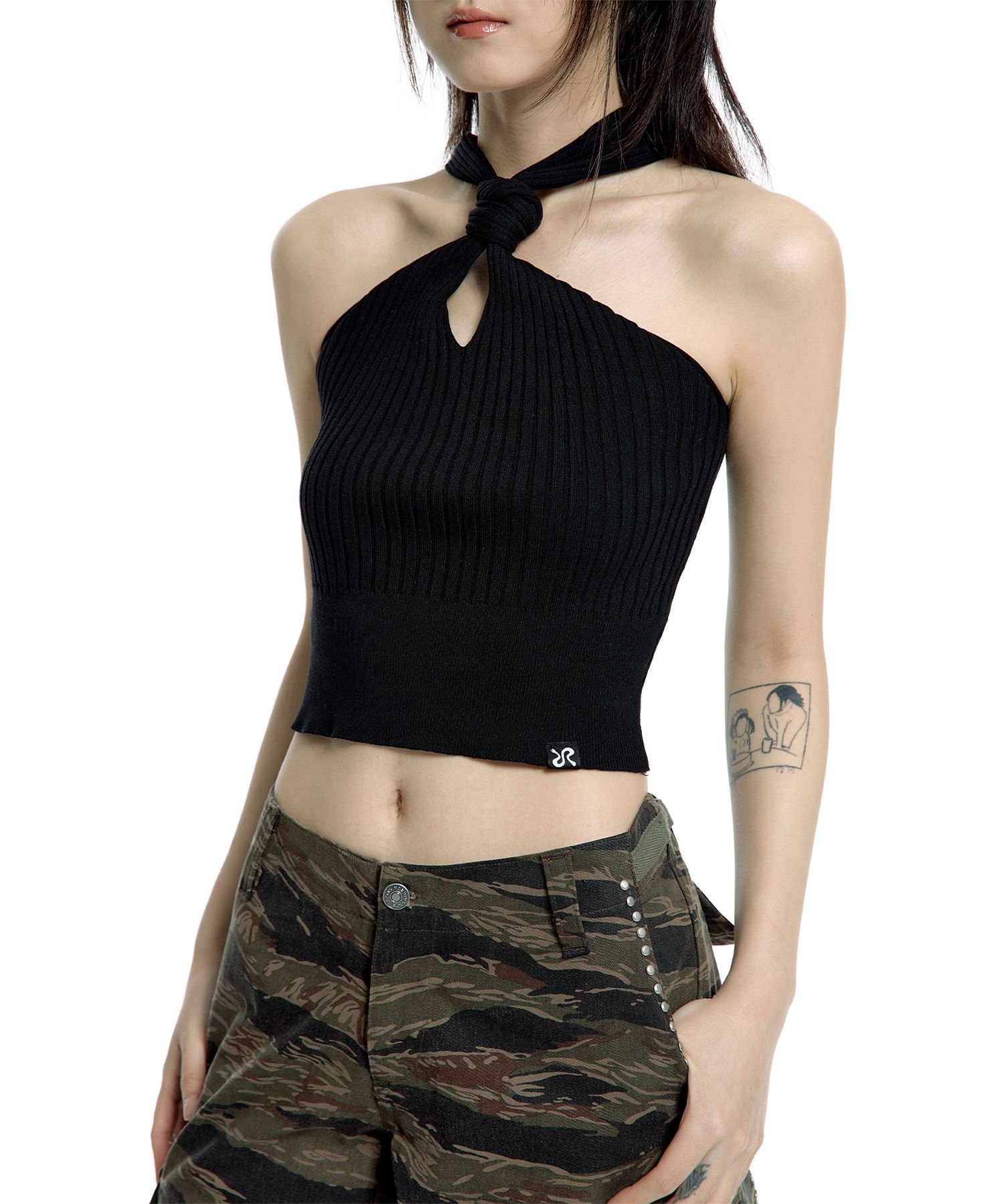 MUSINSA公式 | ROUGHNECK knitwear halter-neck top black