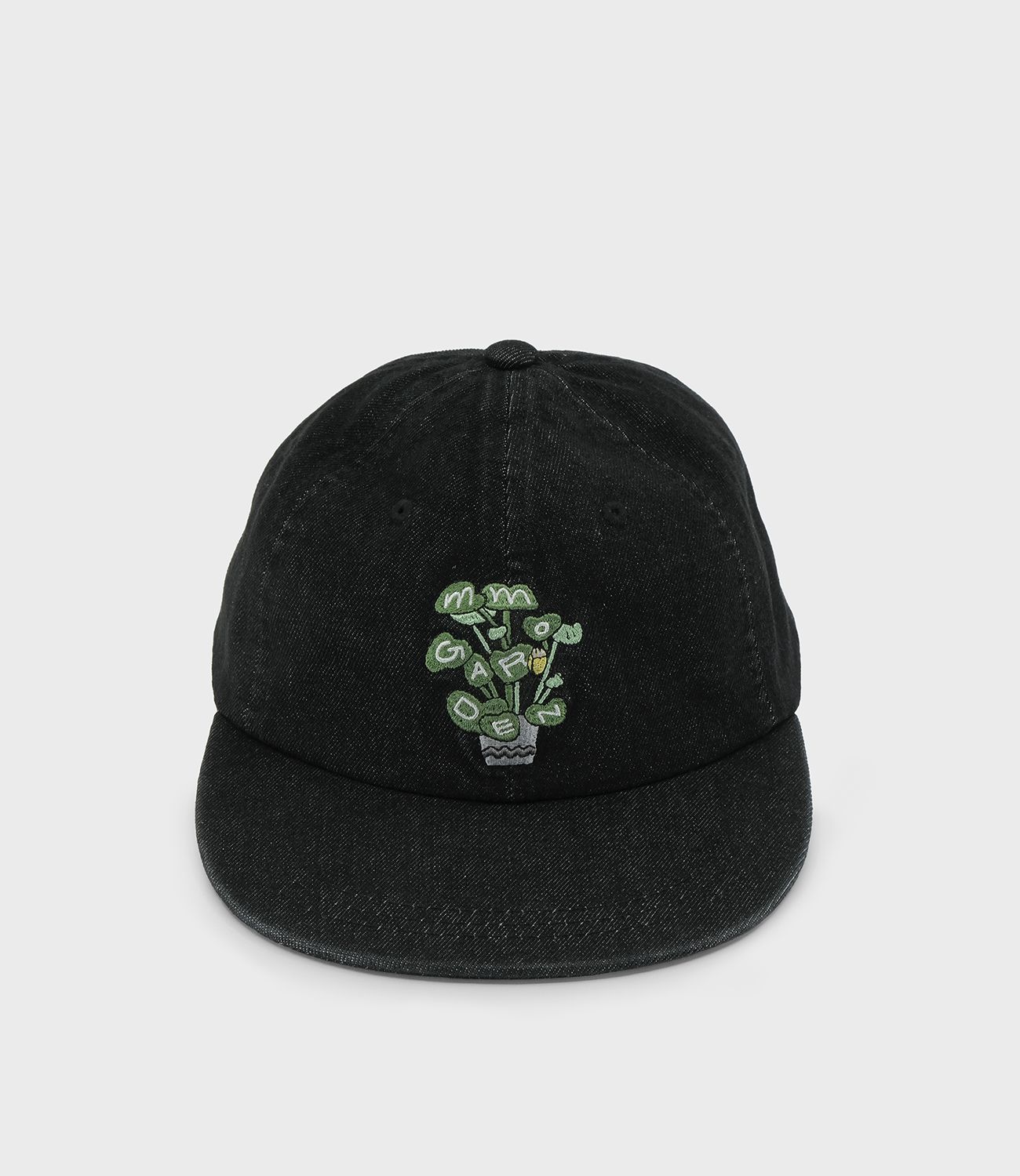 MUSINSA | MMOGARDEN mmo flower pot logo denim 6panel cap / black