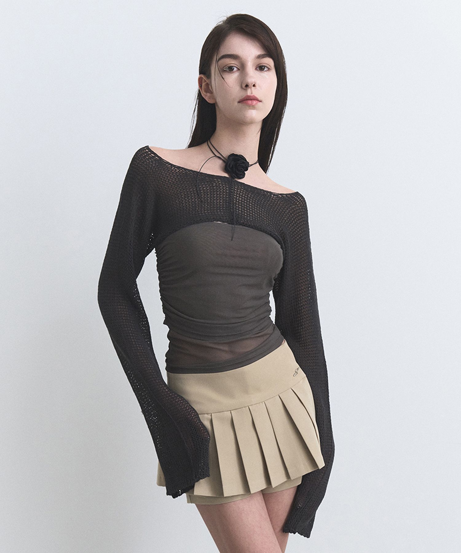 MUSINSA公式 | PORTA NET KNIT BOLERO, CHARCOAL