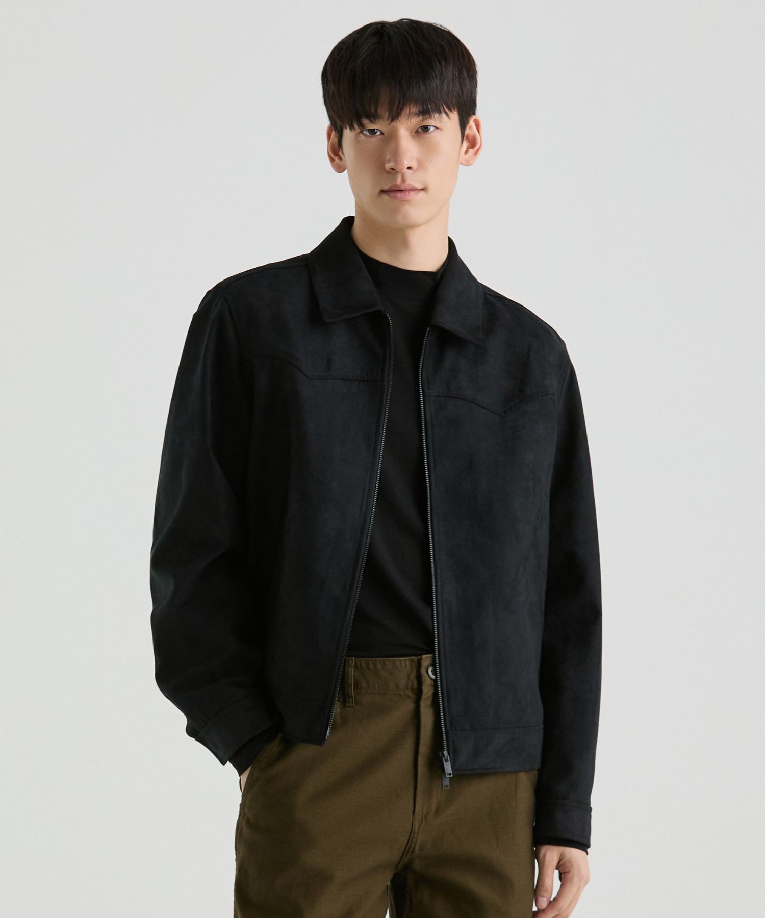 MUSINSA | MUSINSA STANDARD Synthetic Suede Minimal Western Jacket [Black]