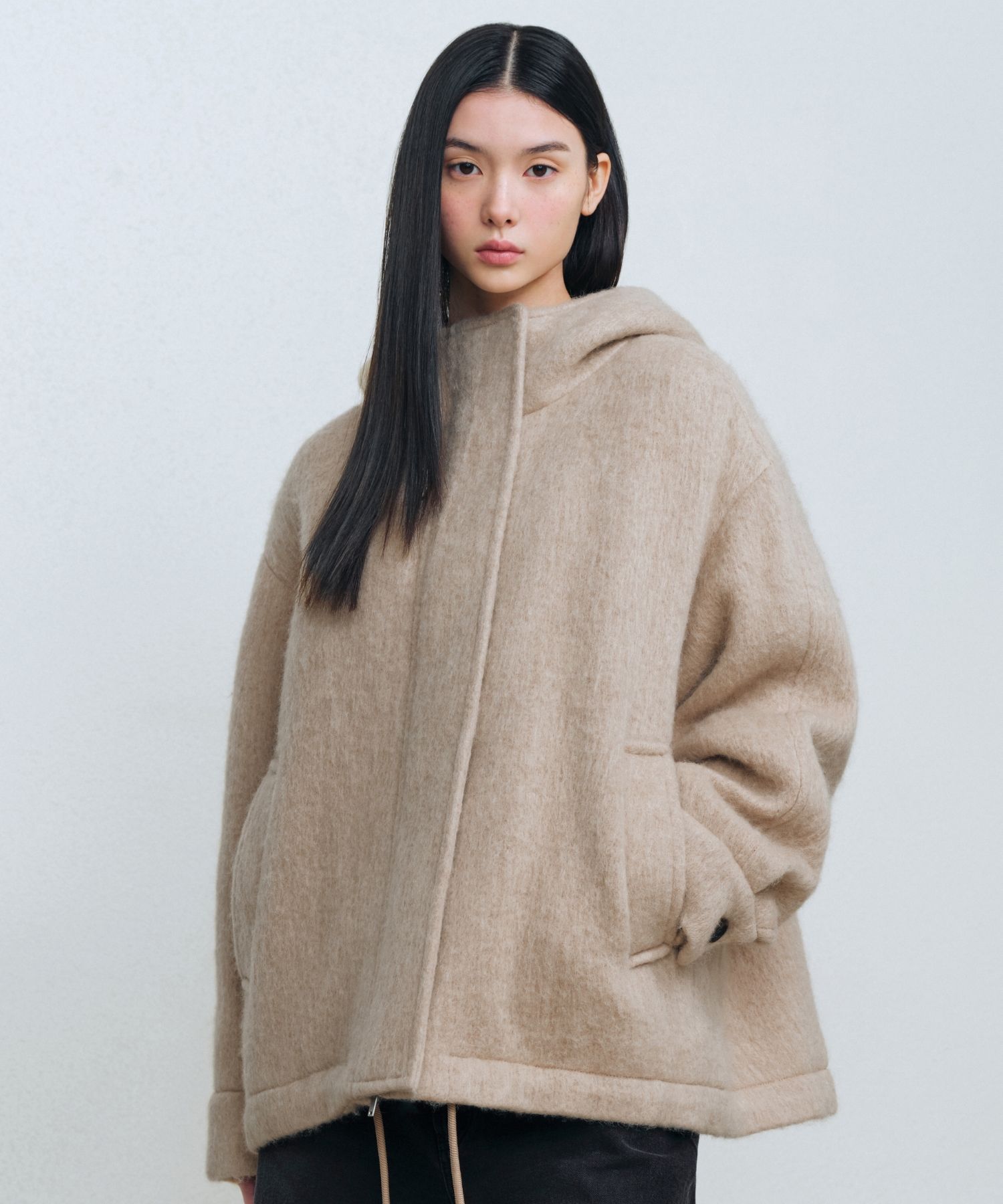 MUSINSA | MUSINSA STANDARD WOMAN Women's Alpaca Blend Hooded Short Coat ...