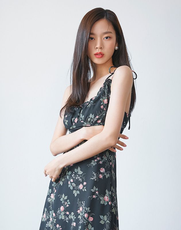 MUSINSA | VIKINI VENDER Daphne Black Ribbon Chiffon Midi Dress