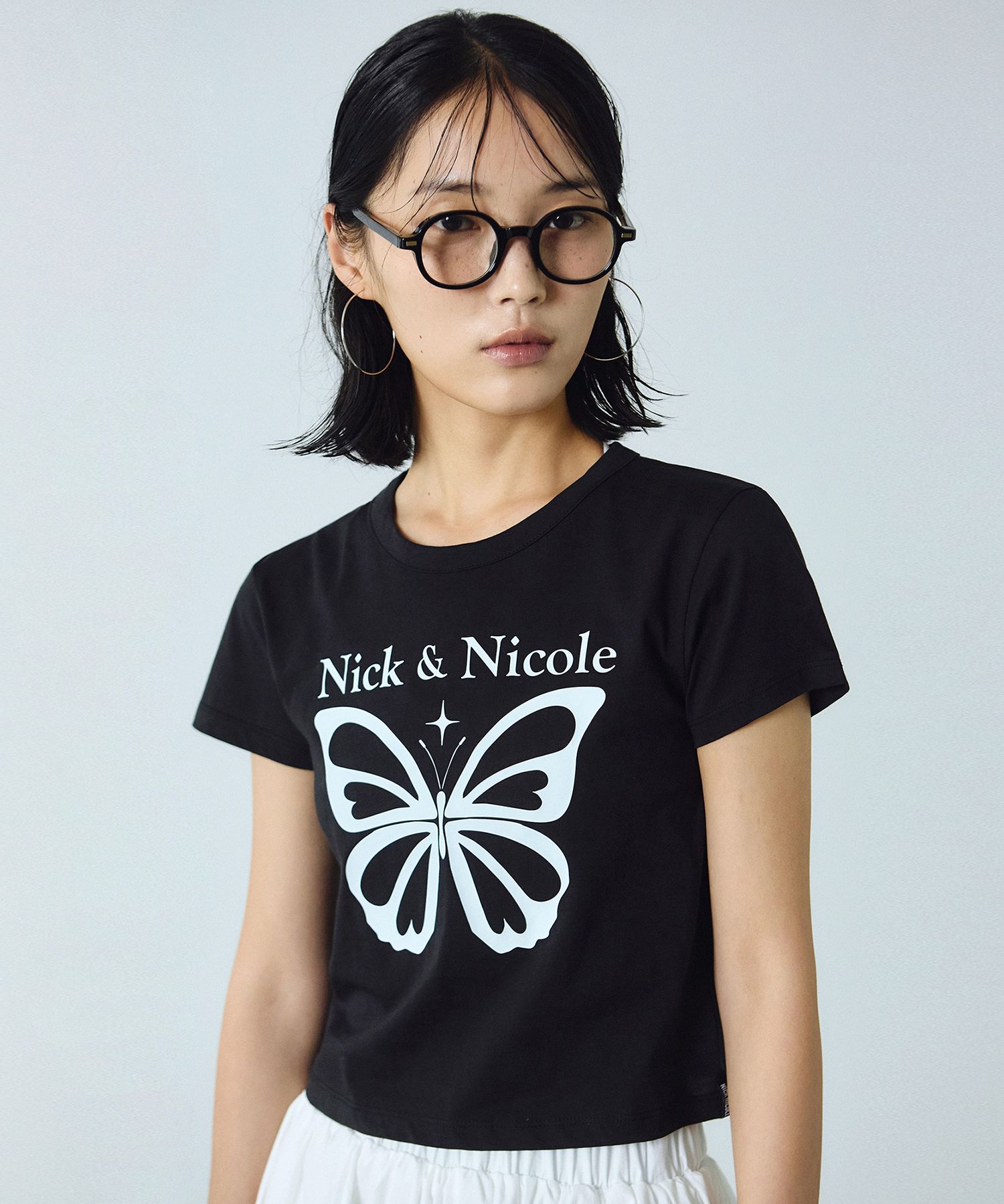 MUSINSA | NICK&NICOLE NICOLE SHINE BUTTERFLY CROP TOP_BLACK WHITE