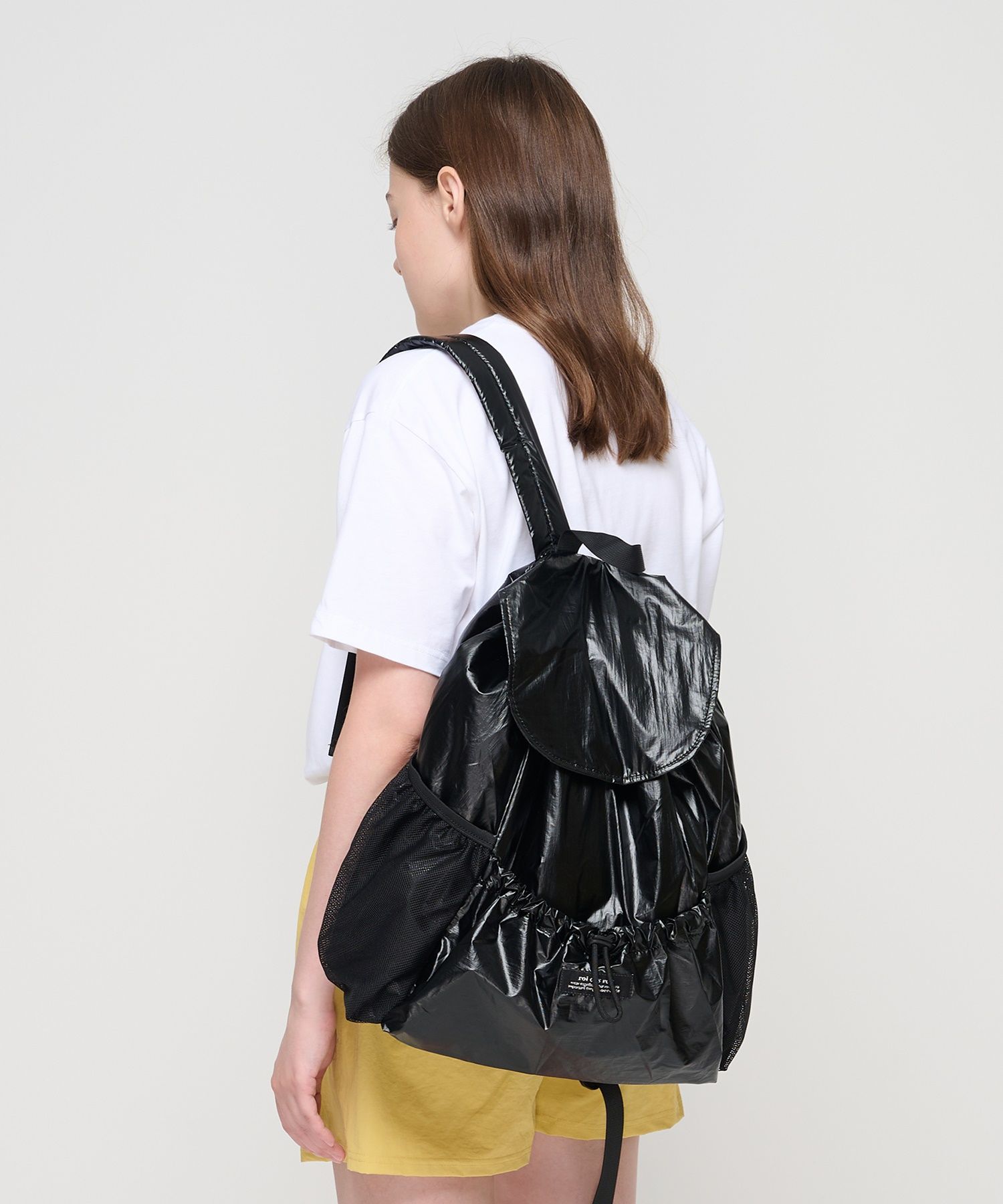 MUSINSA | ROIDESROIS Mesh Pocket String Hooded Backpack (Black)