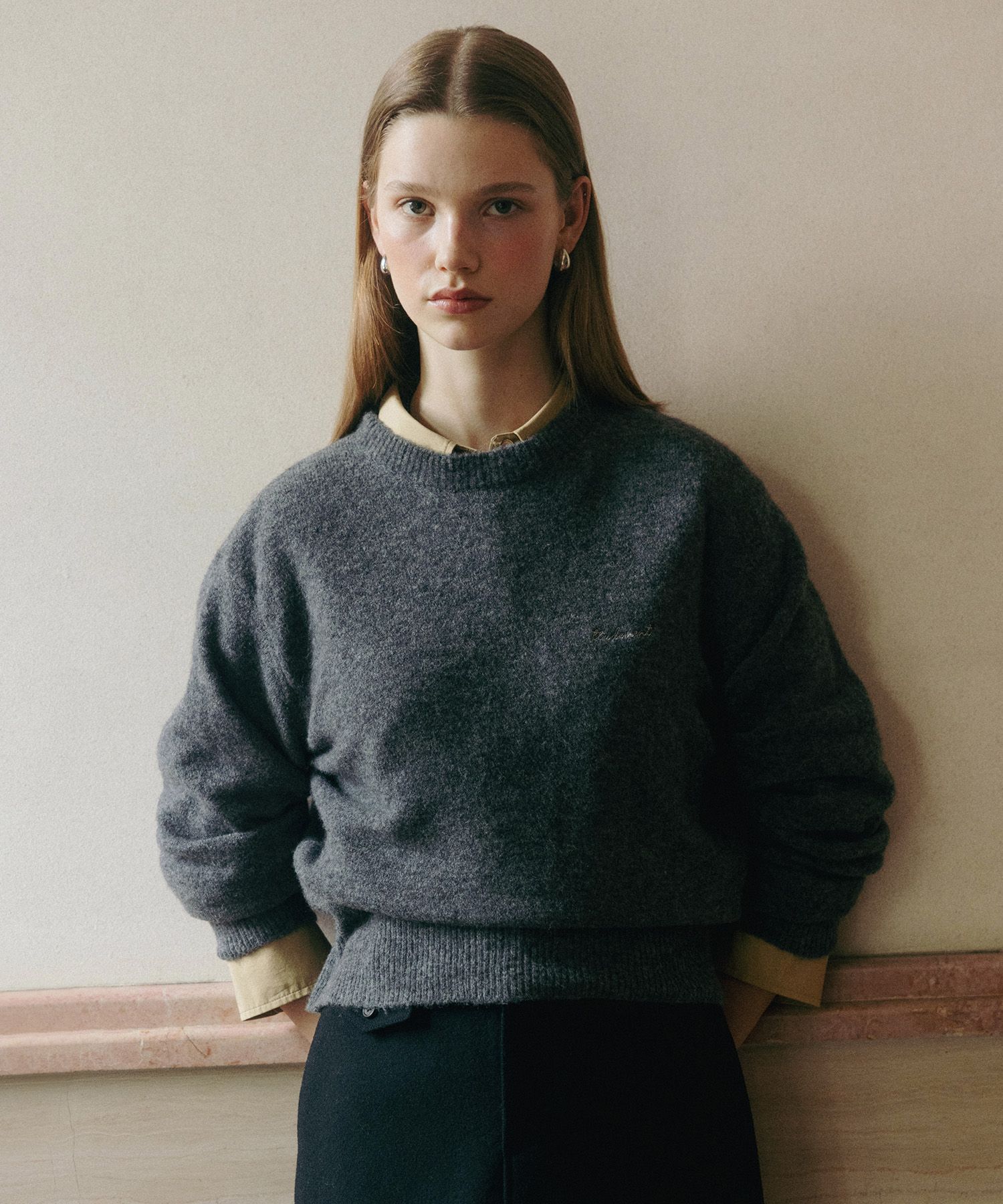 MUSINSA | TTUDEMENT WOOL ROUND KNIT PULLOVER CHARCOAL