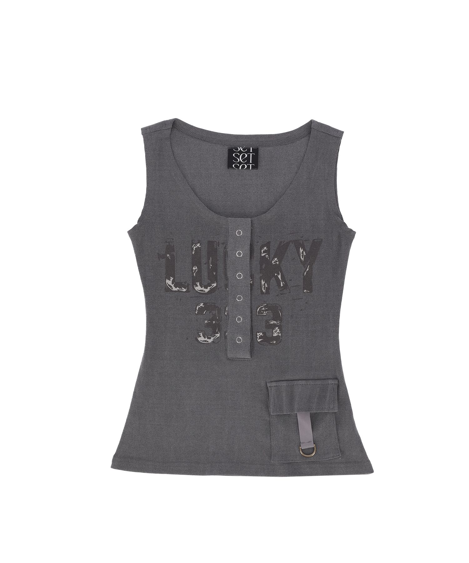 MUSINSA | SETSETSET LUCKY 333 POCKET SLEEVELESS CHARCOAL