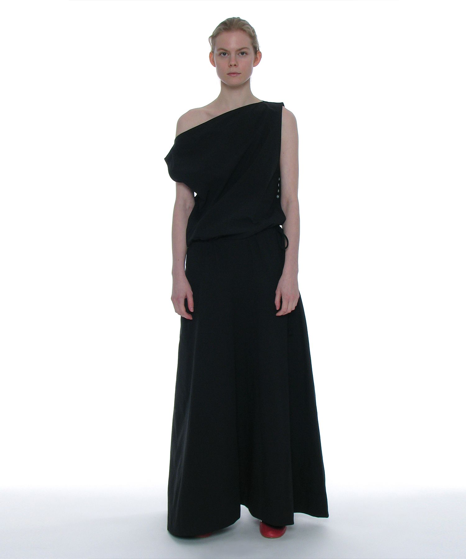 MUSINSA | PARTIMENTO WOMEN Cotton Unbalanced Flared Maxi Dress_Black