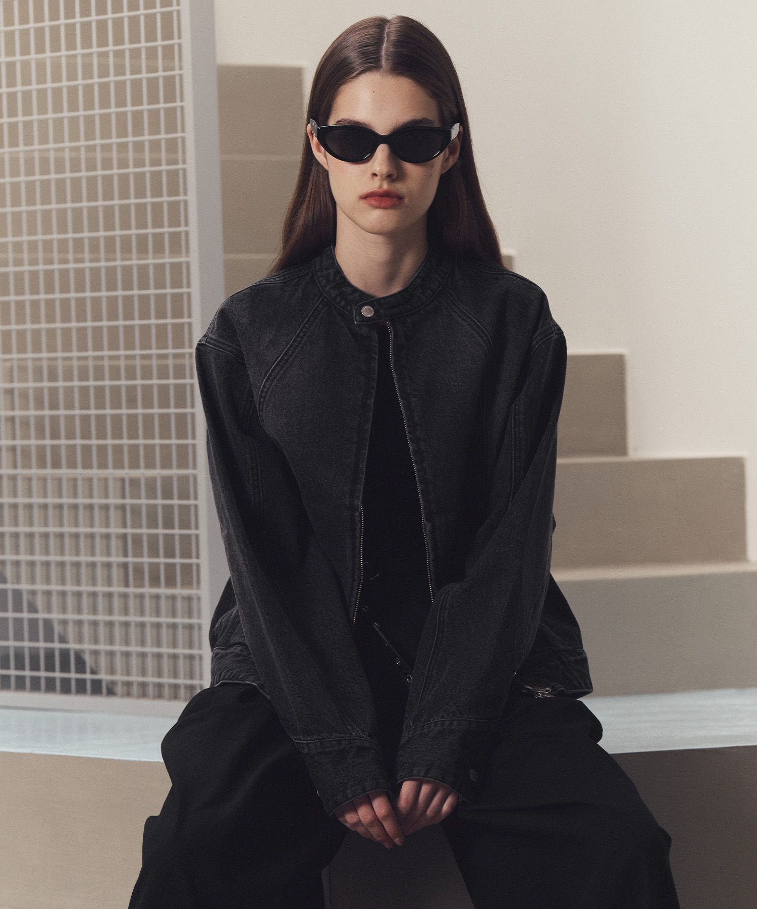 MUSINSA | URBANDTYPE Denim Cut Biker Jacket_Black