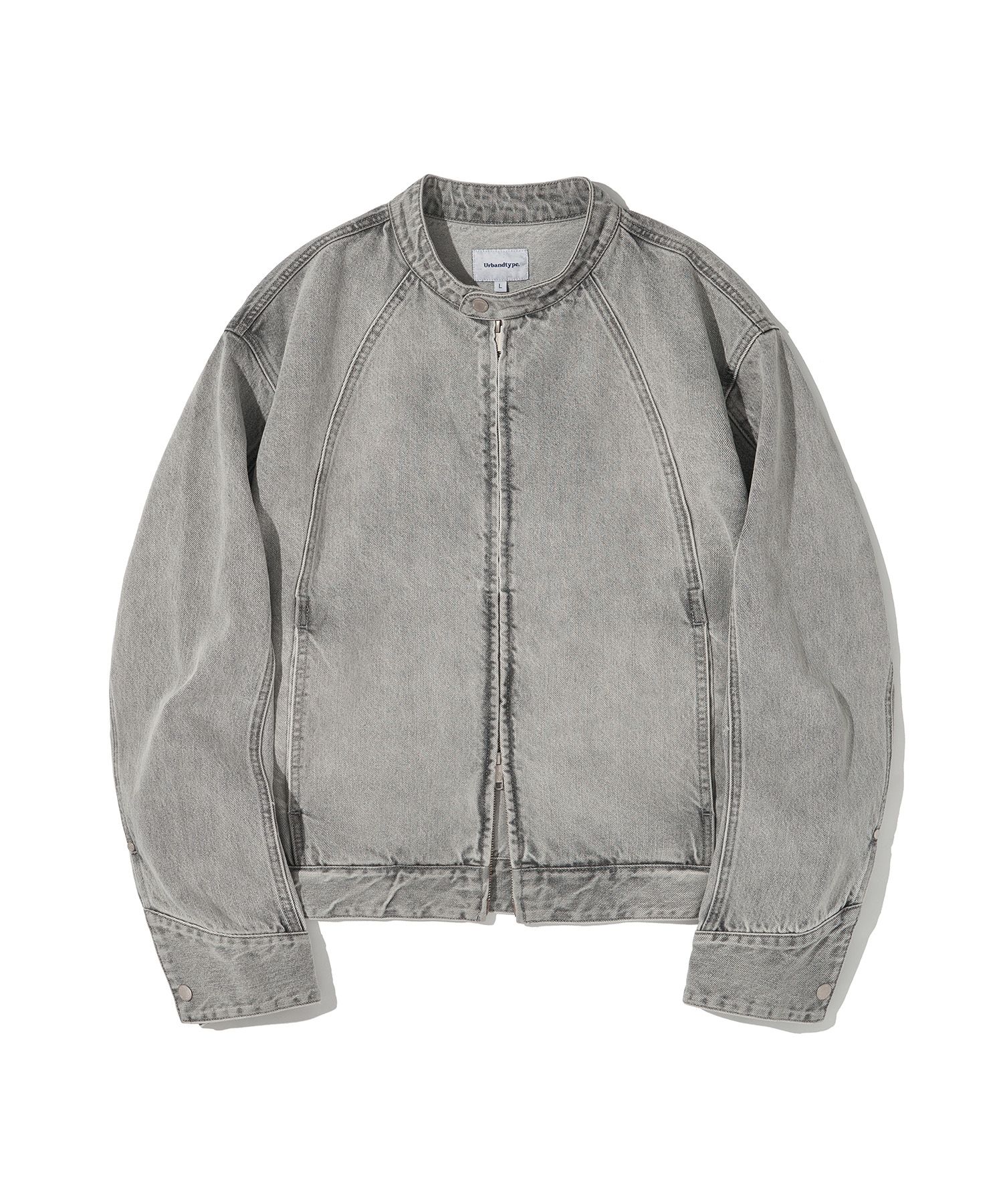 MUSINSA | URBANDTYPE Denim Cut-Out Biker Jacket_Grey