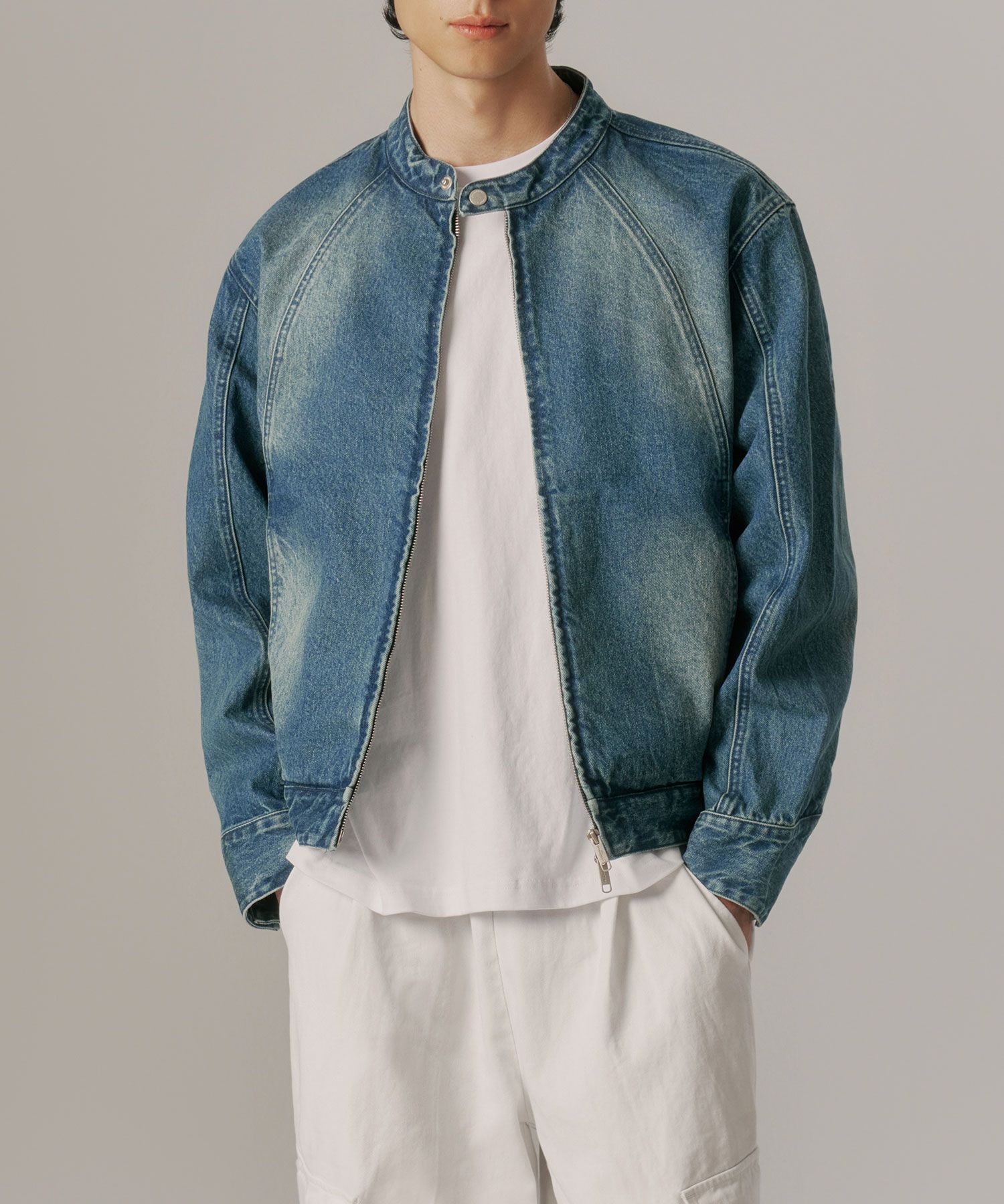 MUSINSA | URBANDTYPE Denim cut biker jacket_indigo