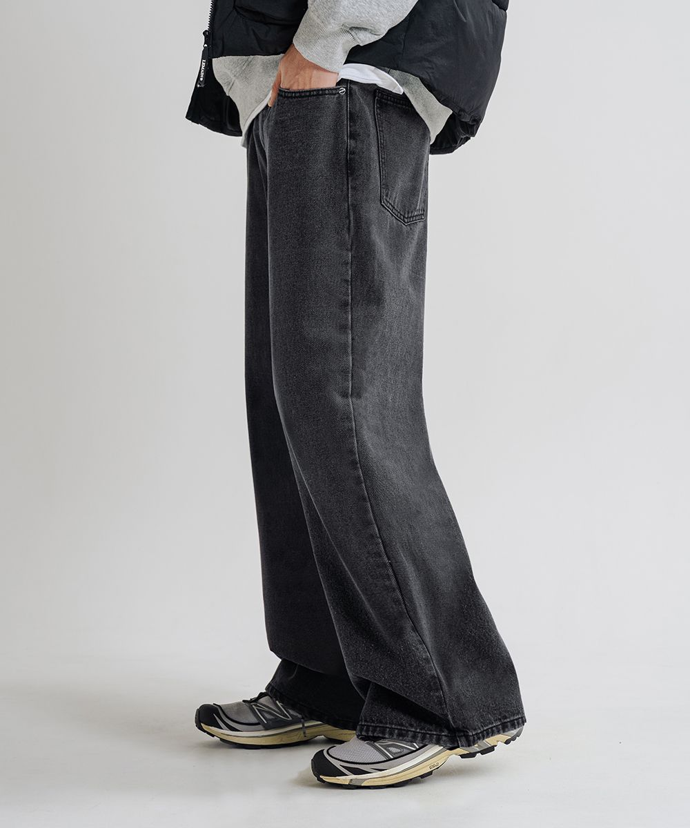 MUSINSA | LEMAIN SECOND Natural Washing Wide Denim Pants [Black Blue]