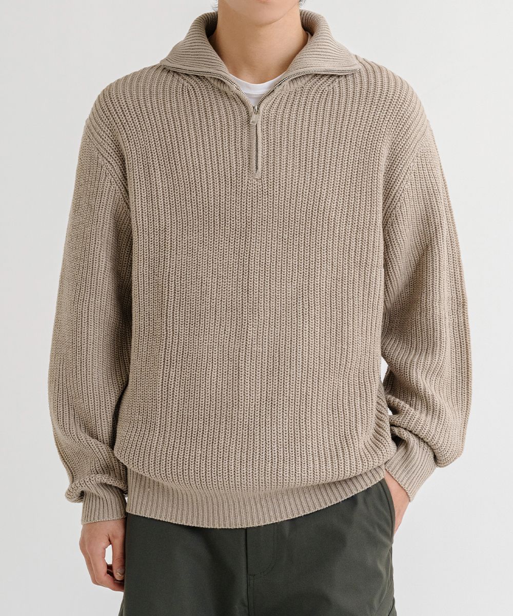MUSINSA | LEMAIN SECOND Overfit volume washable half zip-up hachi knit ...