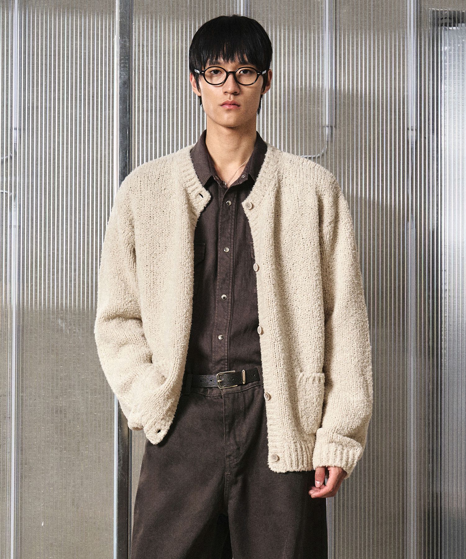MUSINSA | LMOOD Bonbon Boucle Wool Round Cardigan Oatmilk