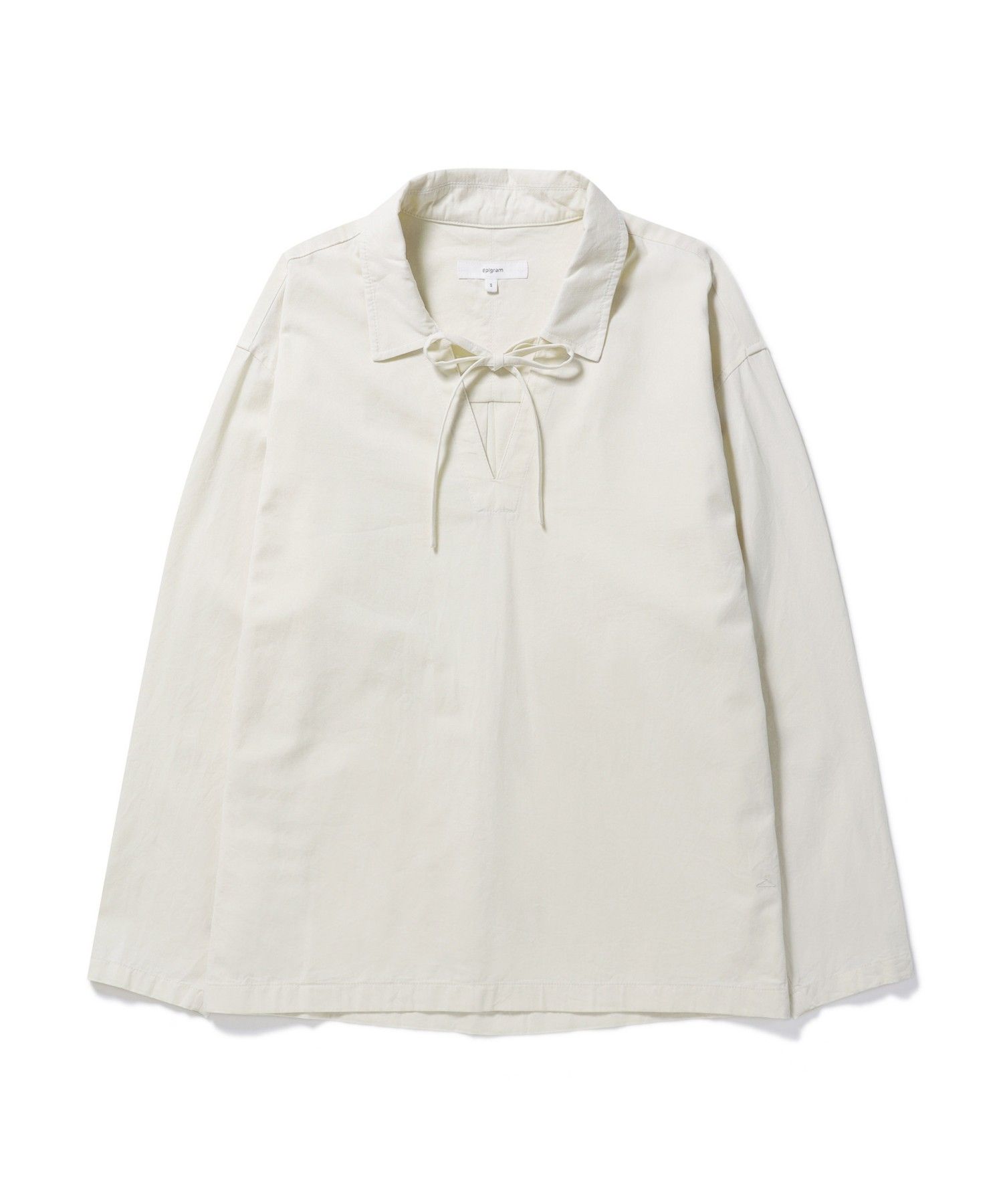 MUSINSA | EPIGRAM Half-open V-neck ribbon shirt EFSFW24601CRX