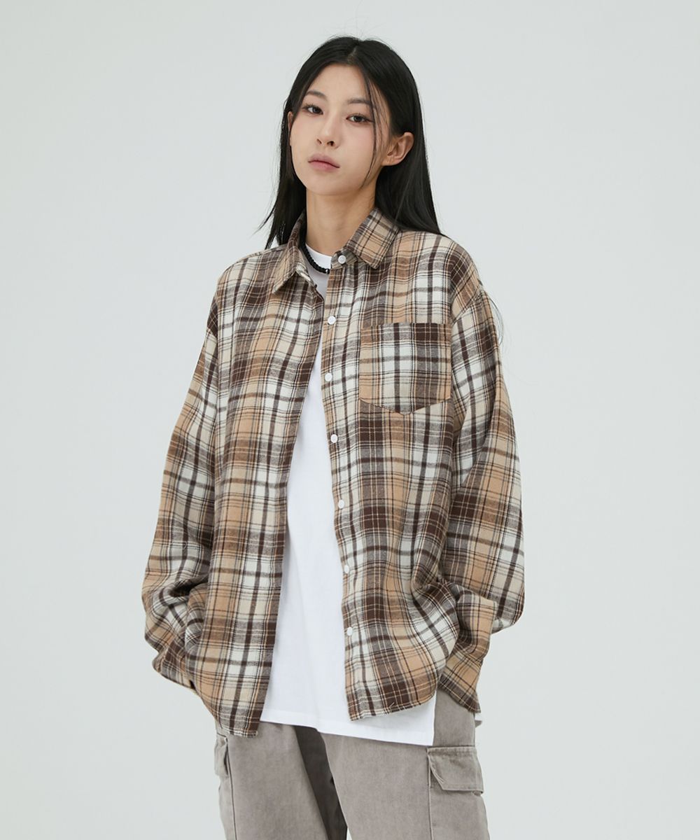 MUSINSA | ACOVER No.05 Vintage Nerd Over Check Shirt Beige Brown