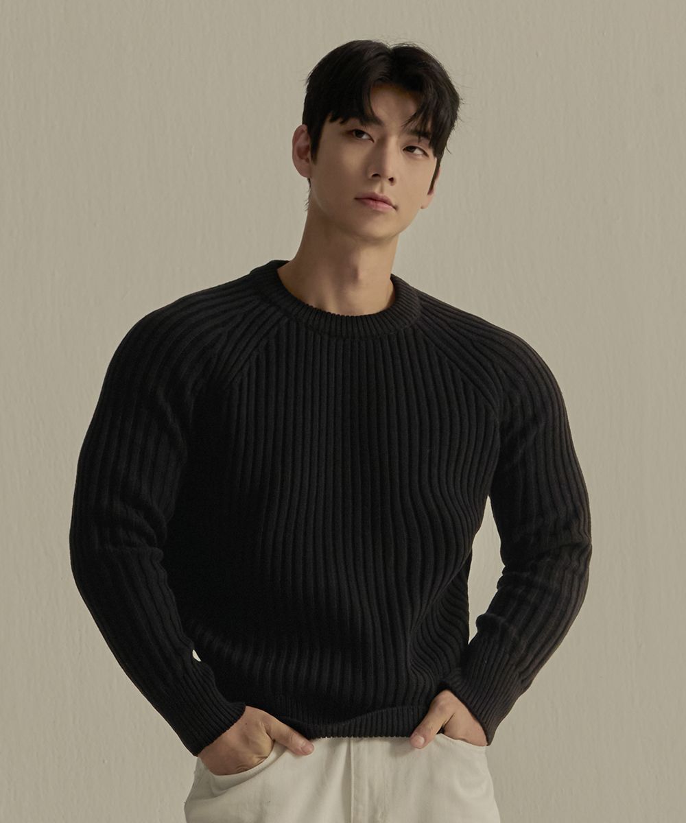 MUSINSA | NINEZ Heavy Cotton Crewneck Muscle Knit (Black) 24NTL01