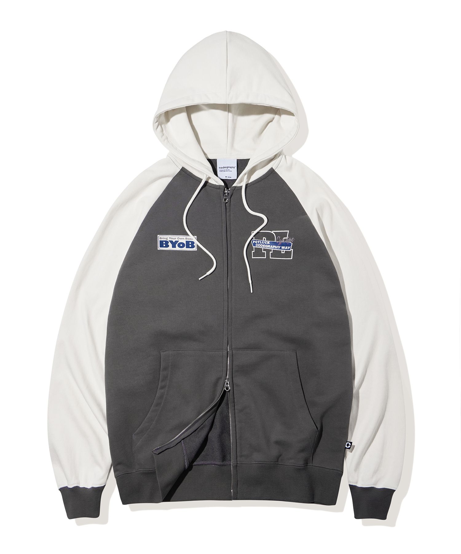 MUSINSA | Codegraphy Raglan Color Block Hooded Zip-Up_Charcoal