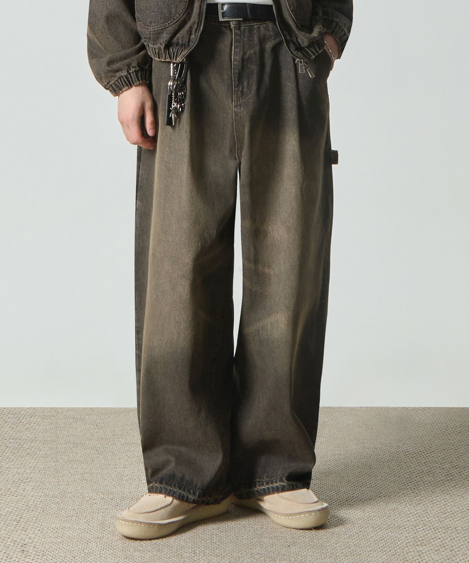 MUSINSA | DIMITRI BLACK Biowashing Wide Carpenter Denim Pants_Dust Black