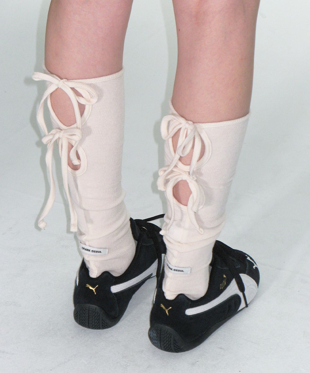 MUSINSA公式 | CRANK Knit Ribbon Leg Warmer_Ivory