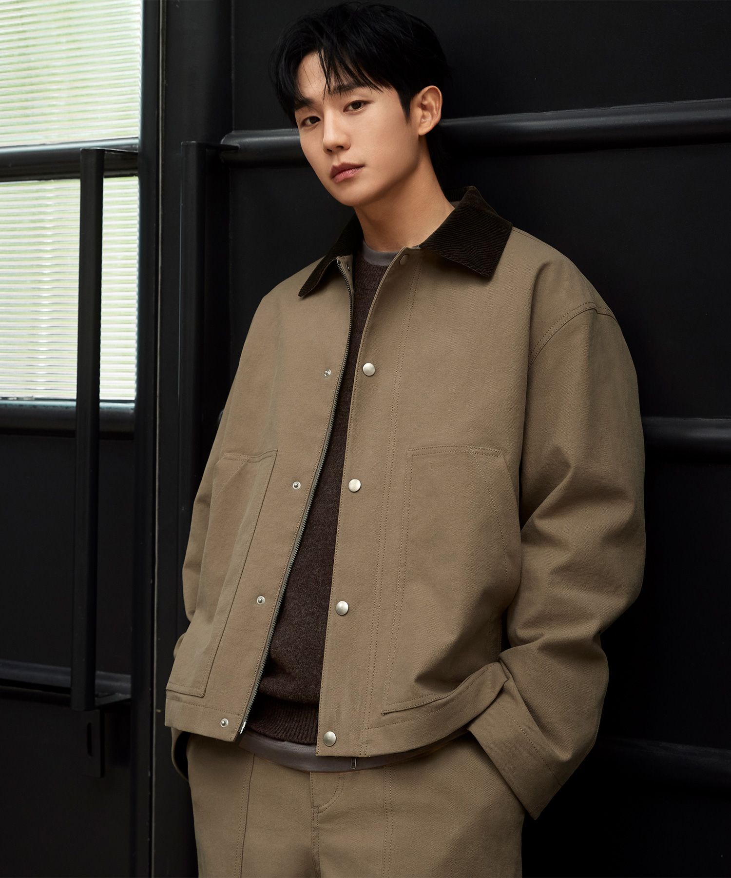 MUSINSA | MINDBRIDGE Oxford Collar Color Block Trucker Work Jumper - 2color MYJP6153