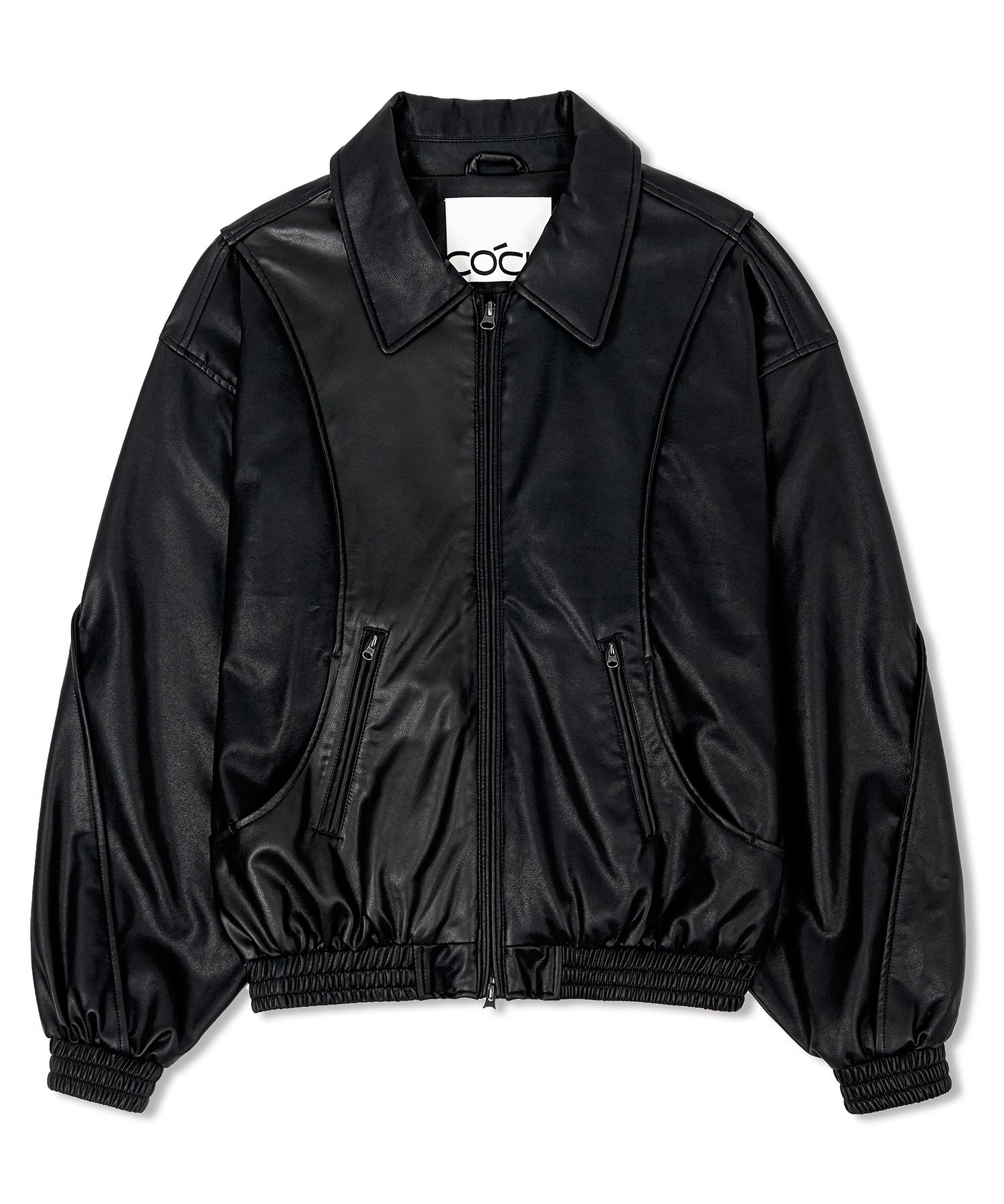 MUSINSA公式 | COSTUME O'CLOCK Synthetic Leather Curved Two-Way Flight Jacket Black COOSJP046LEBLACK