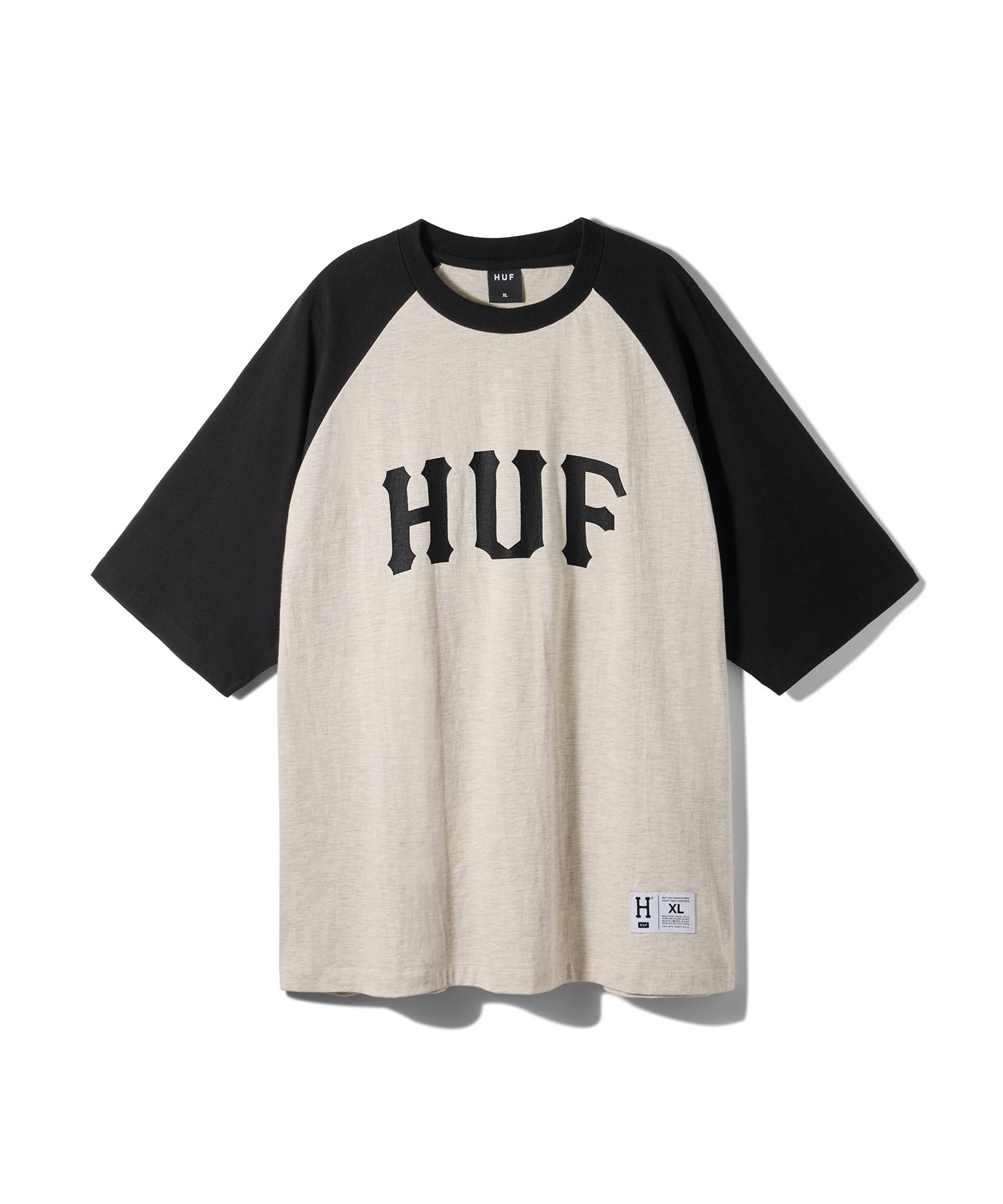 MUSINSA | HUF ARCH LOGO RAGLAN TEE [OATMEAL/BLACK]