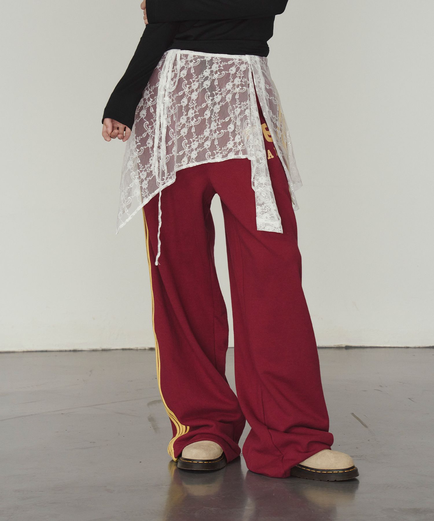 MUSINSA公式 | PRENDA SIDE STRIPE WIDE PANTS BURGUNDY