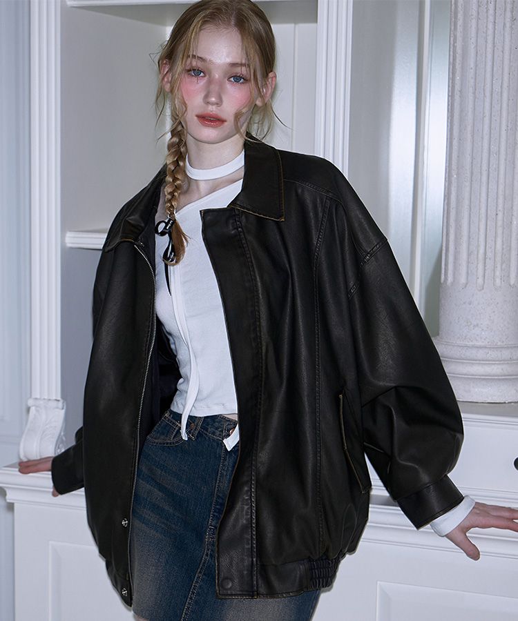 MUSINSA | ROSÉ FRANTZ Vintage Washing Leather Jumper [Brown]