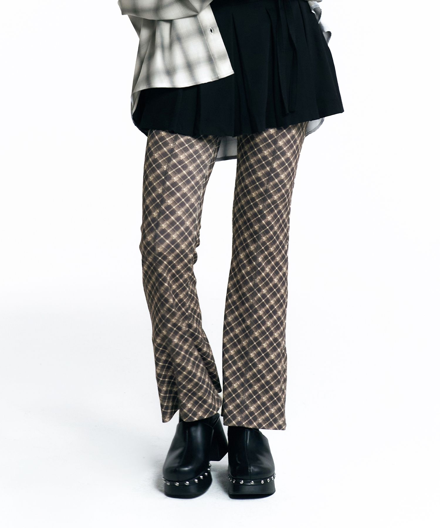 MUSINSA | KIRSH Cheek check slim fit spandex pants [brown]