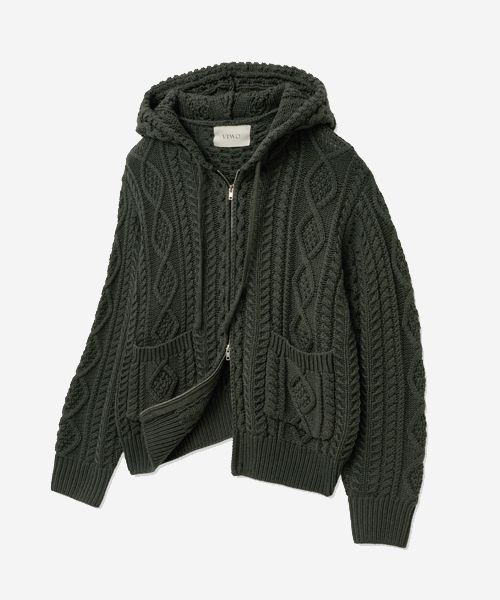 MUSINSA公式 | VTWO Daily Cable Two Way Hooded Zip-up Knit_Charcoal