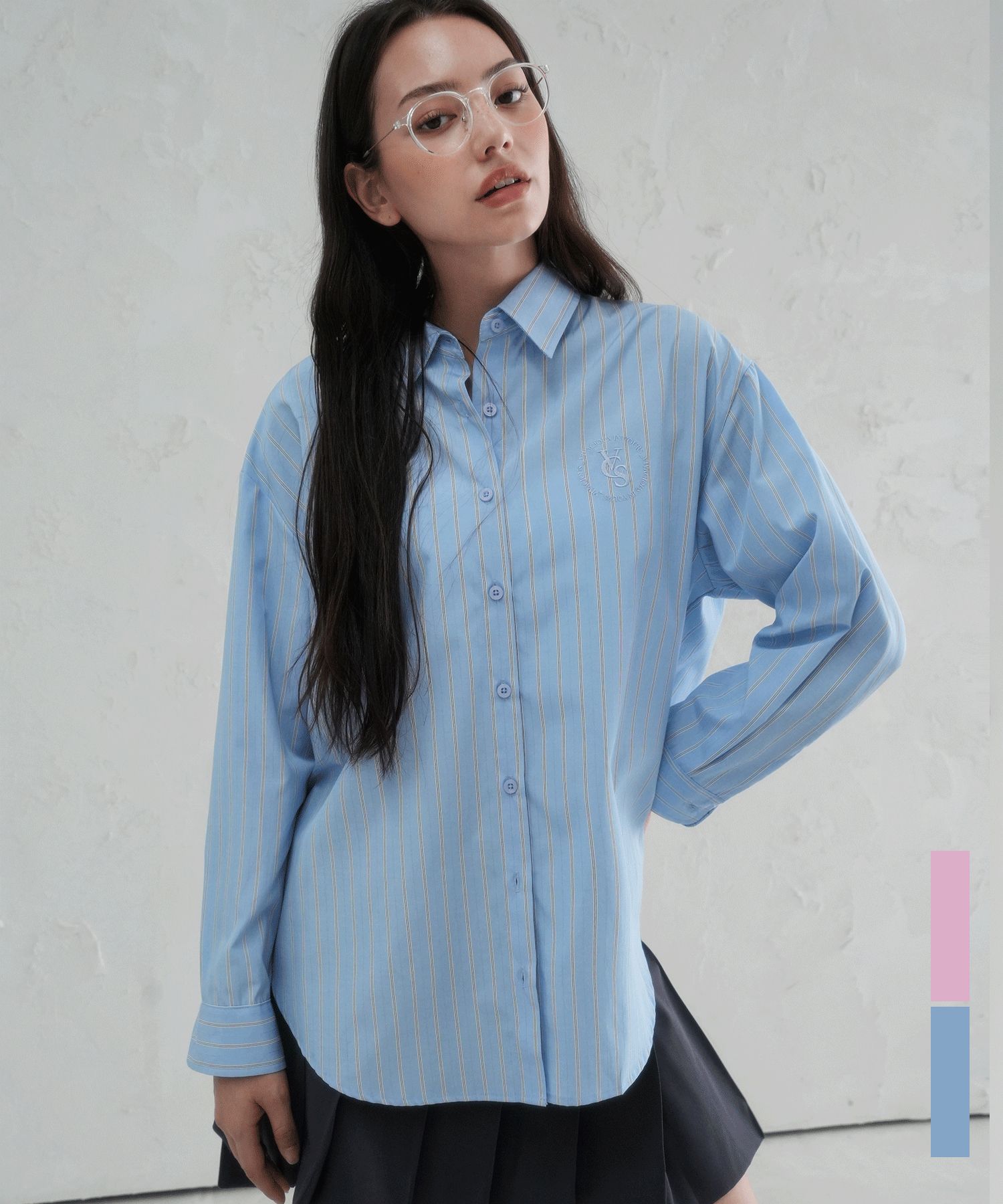 MUSINSA | VIVACIOUS Fraise Unbalance Stripe Shirt - 2COL