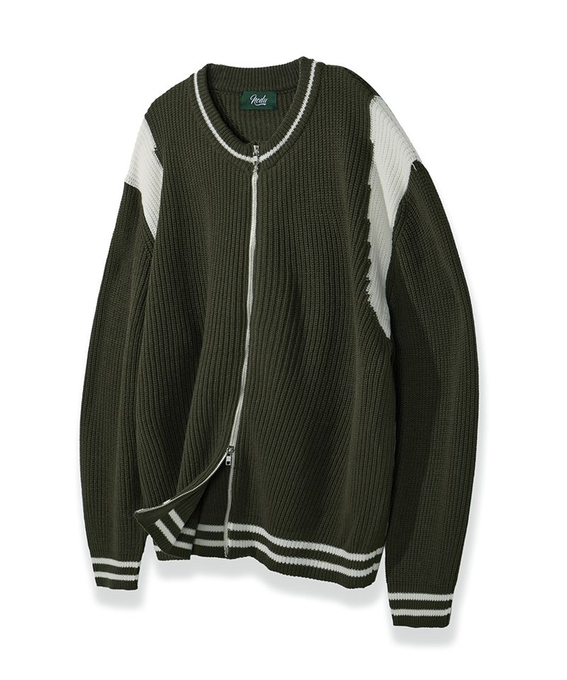 MUSINSA | NODU Varsity Two Way Zip-Up Knit [Khaki]