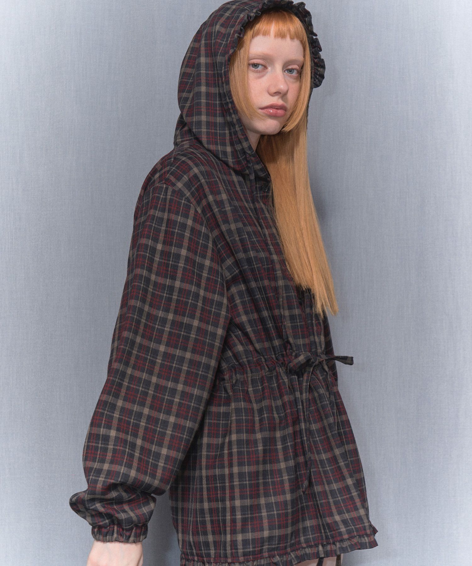 MUSINSA | FANCY CLUB Frill Check Hooded Jacket (RED)_F24ZA958