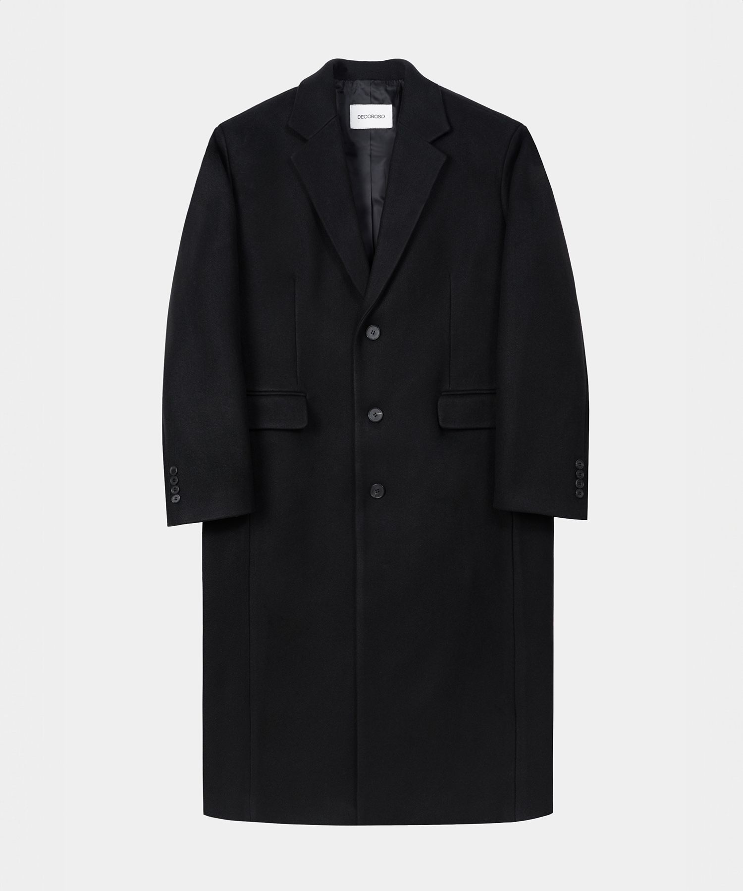 MUSINSA | DECOROSO Wool Single Veil Oversized Long Coat [Black]