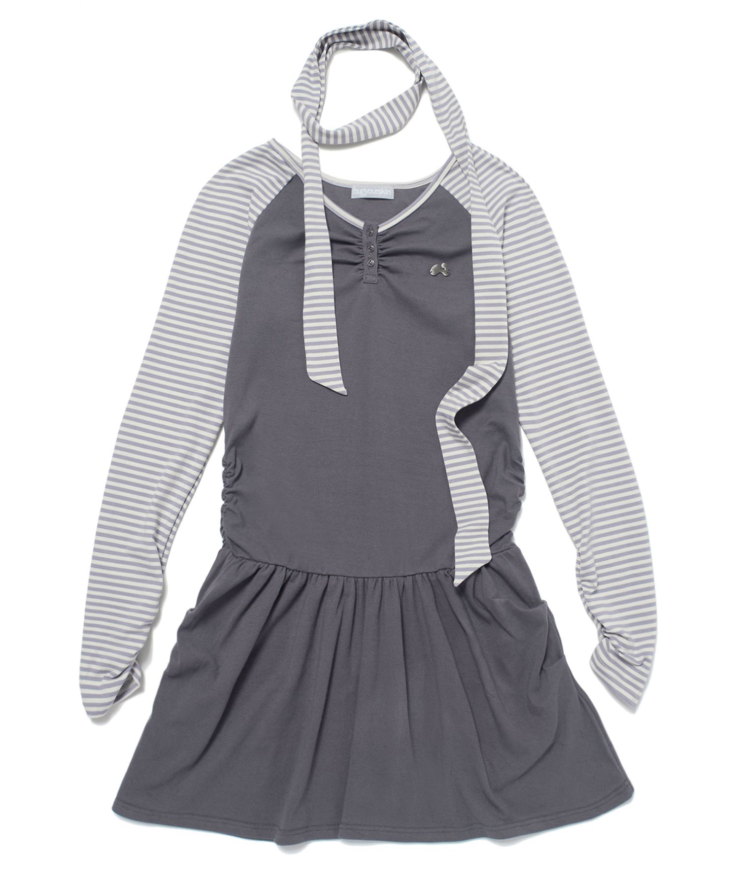 MUSINSA | HUG YOUR SKIN Striped Henley Dress (Purple)