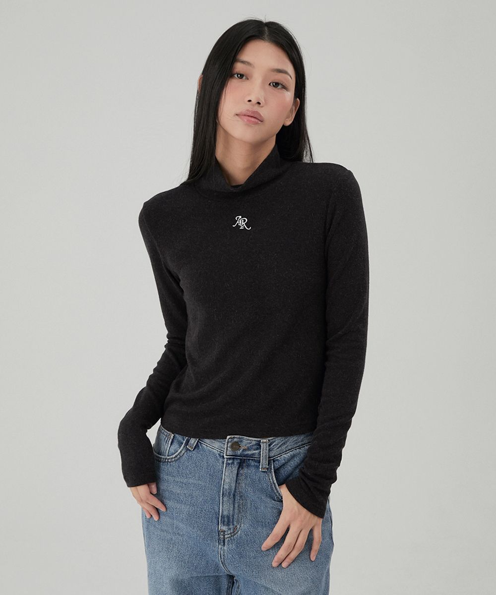 MUSINSA | ACOVER Logo Polar Angora Long Sleeve T-Shirt Black