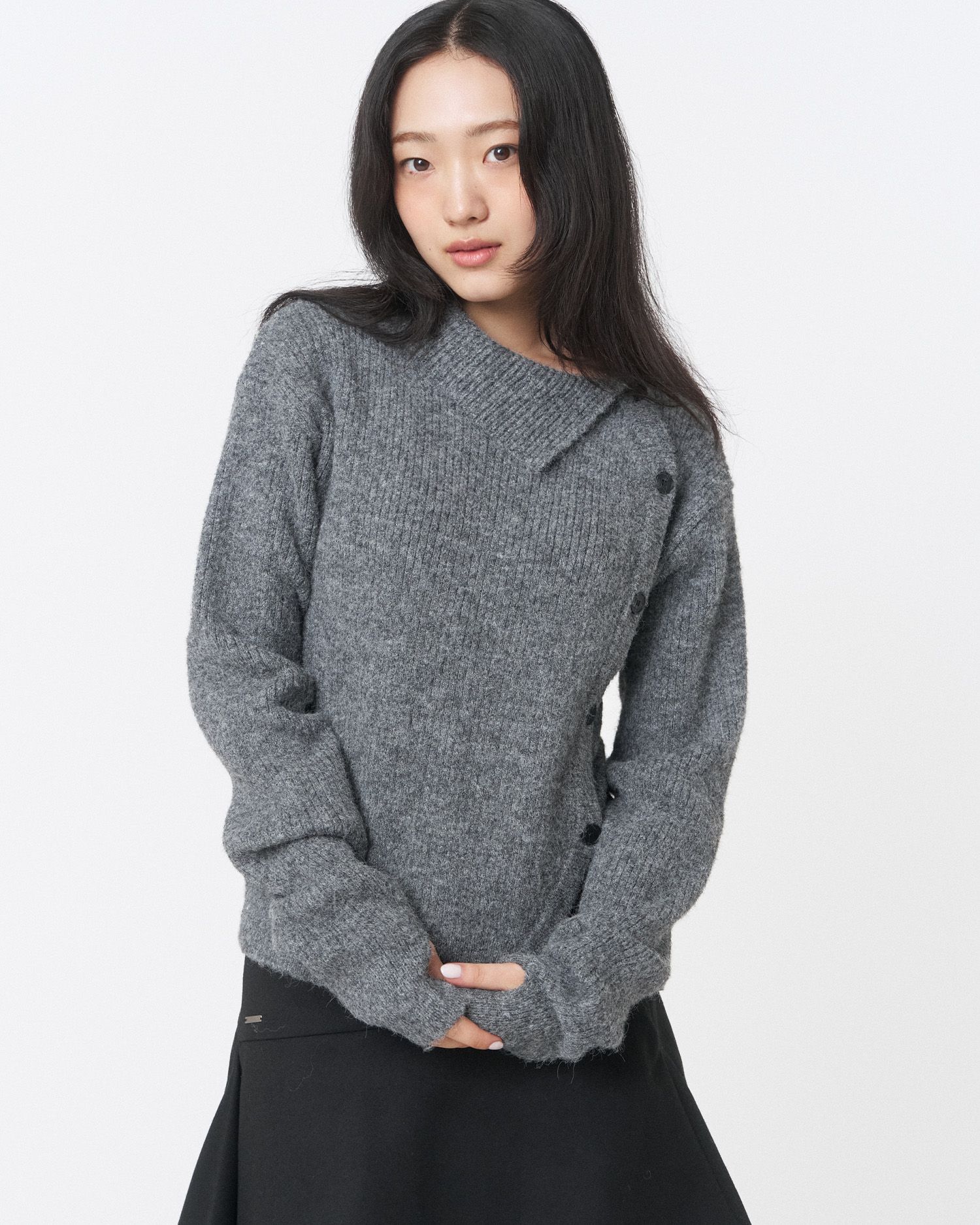 MUSINSA公式 | MISEKI SEOUL Side button knit GREY