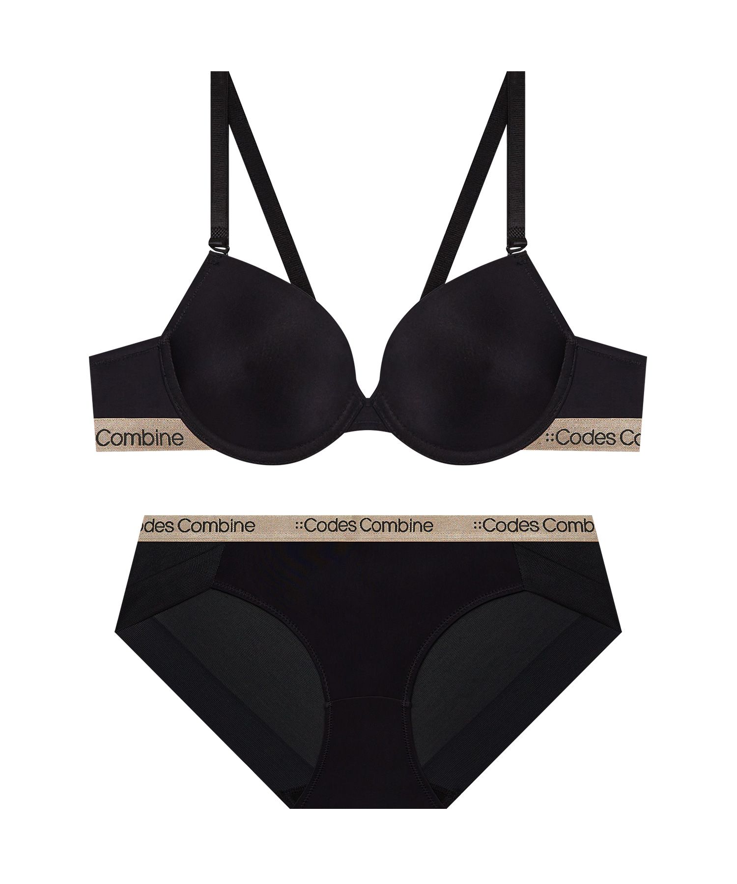 MUSINSA | CODESCOMBINE INNERWEAR Deep Mood Basic Bra Panty Set_Black