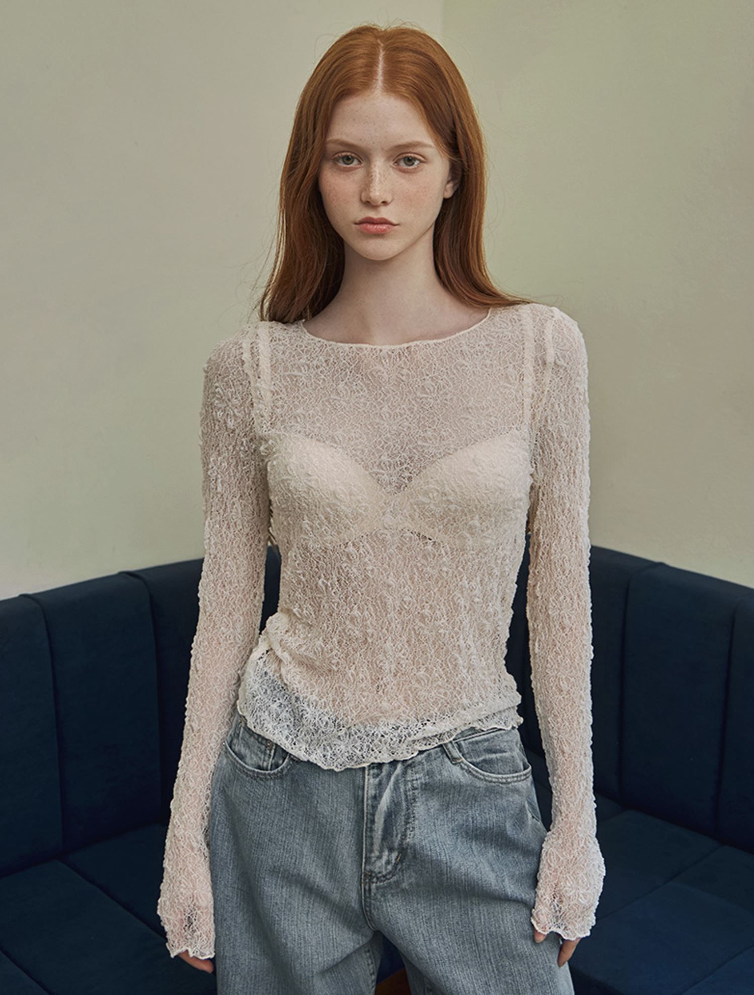 MUSINSA | TWEE Evernon lace see-through t-shirt