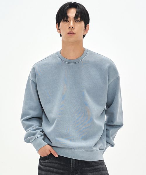 MUSINSA | SOVERMENT 980G Pigment Man to Man - Dusty Blue Gray