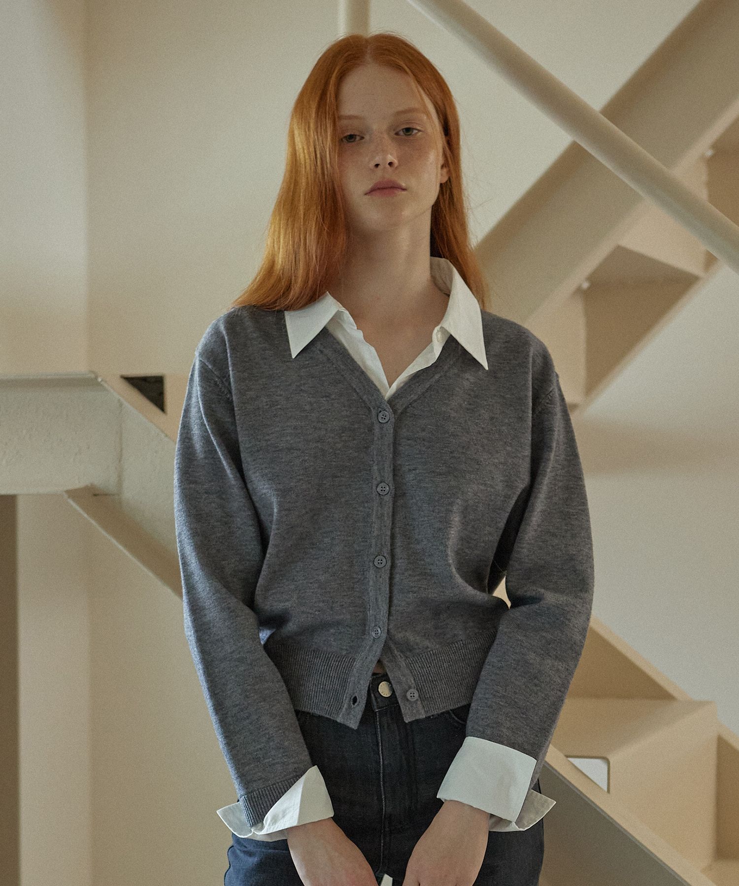 MUSINSA | YUPPE SHIRT COLLAR CARDIGAN_GRAY