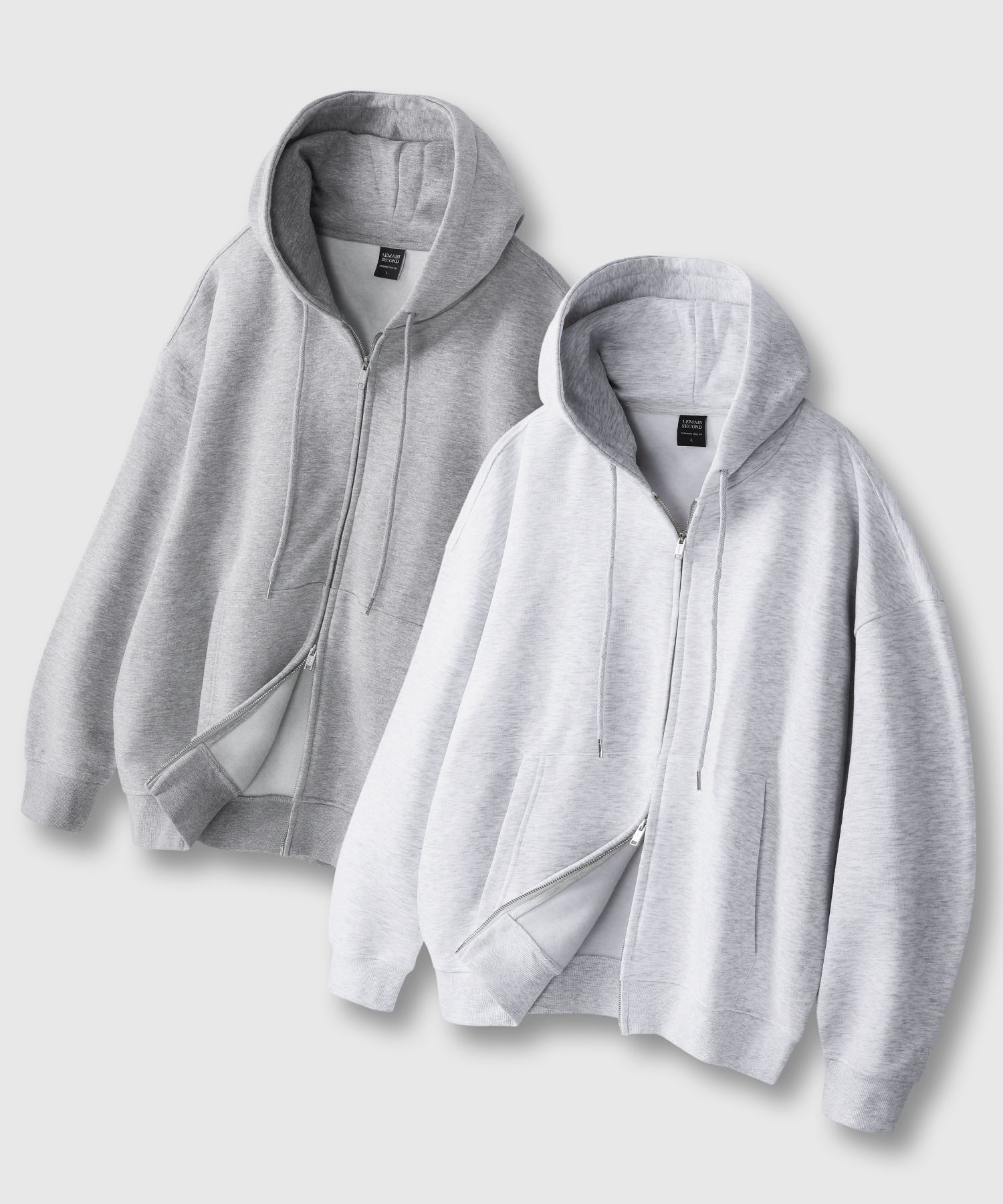 MUSINSA | LEMAIN SECOND [2PACK] 2WAY OVERFIT SWEAT HOOD ZIP-UP - GRAY/WHITE MELANGE