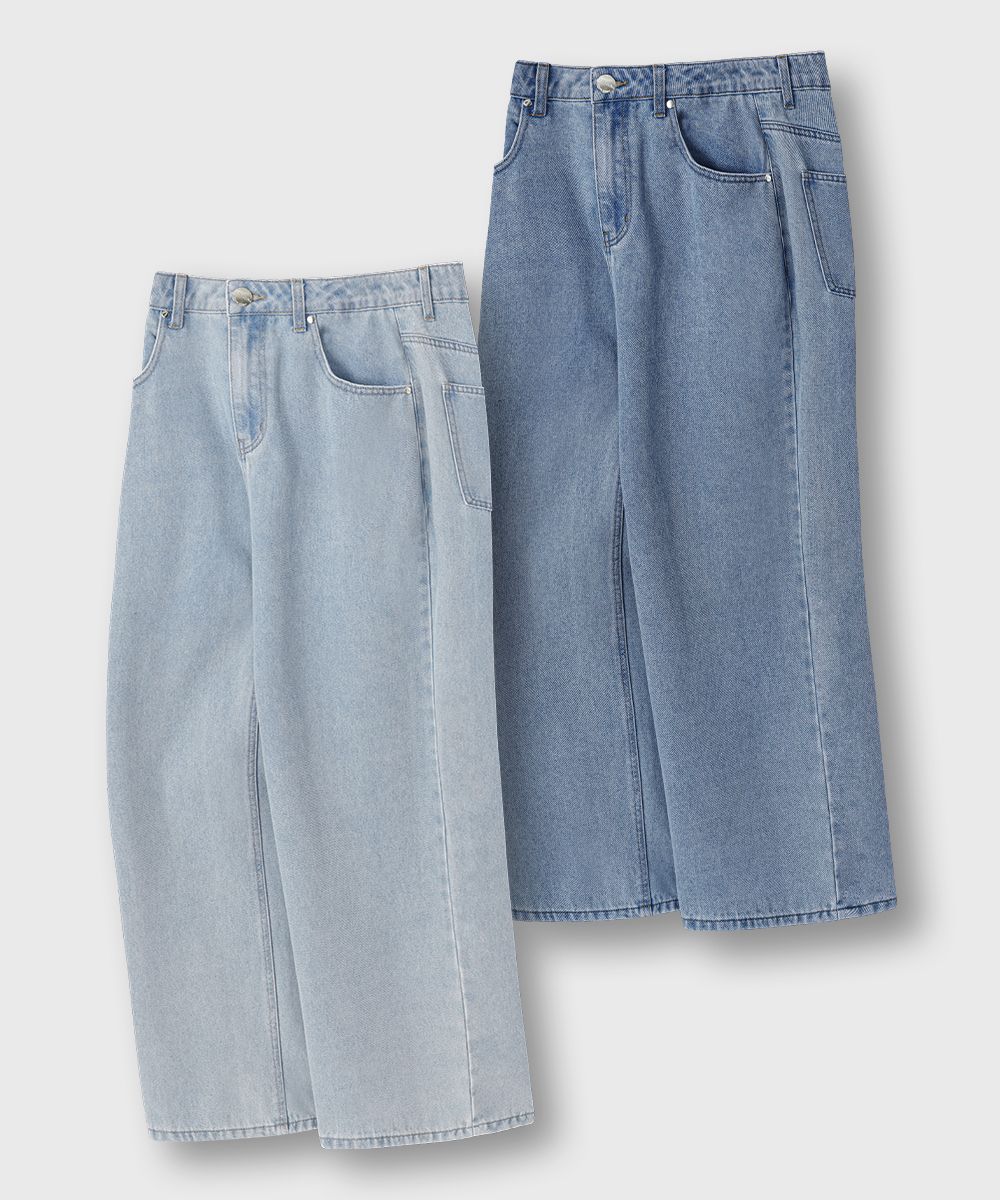 MUSINSA | LEMAIN SECOND [2PACK] NATURAL WASHING WIDE DENIM PANTS - LIGHT BLUE/MEDIUM BLUE