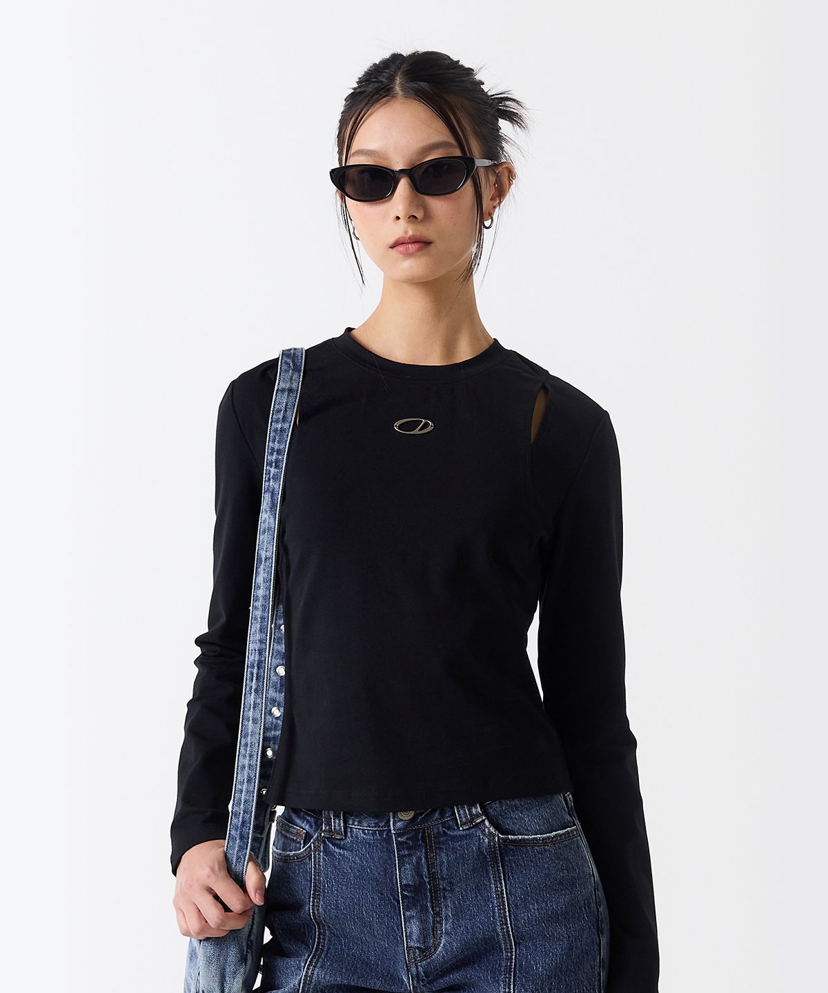 MUSINSA公式 | ODDSTUDIO Odd Signature Cutoff Slim Long Sleeve - BLACK