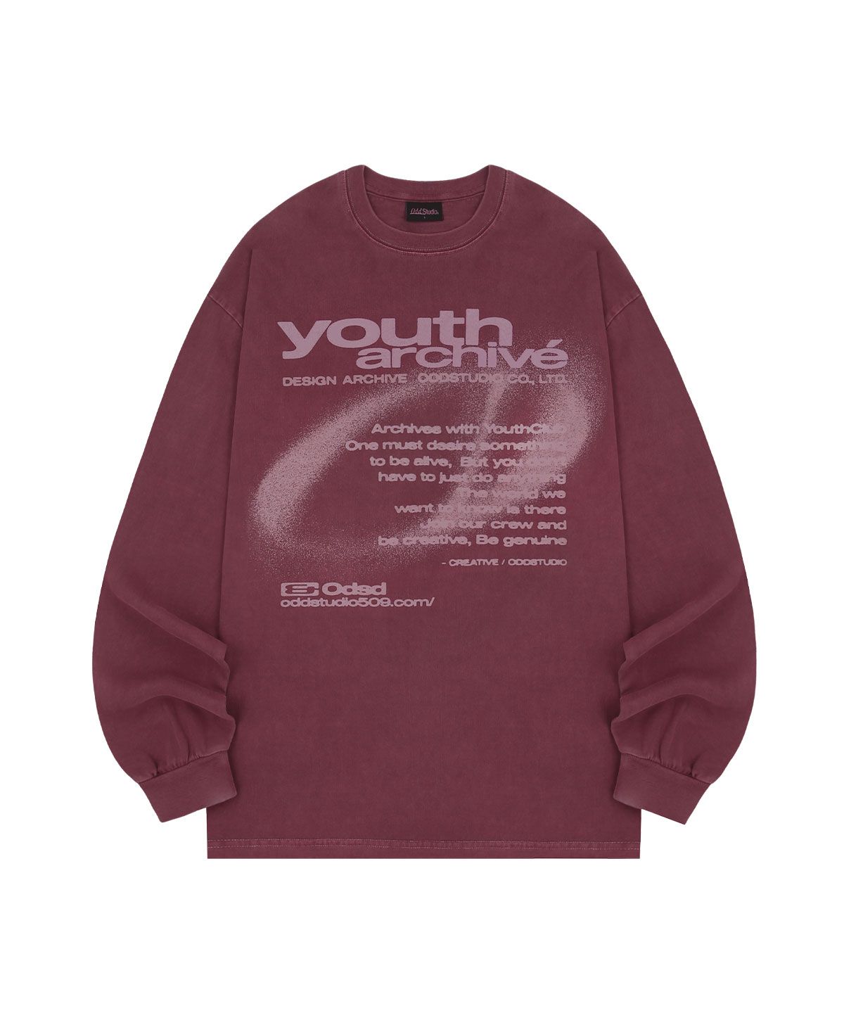 MUSINSA公式 | ODDSTUDIO ユースアーカイブ ピグメント オーバーサイズ ロングスリーブ - ディーププラム