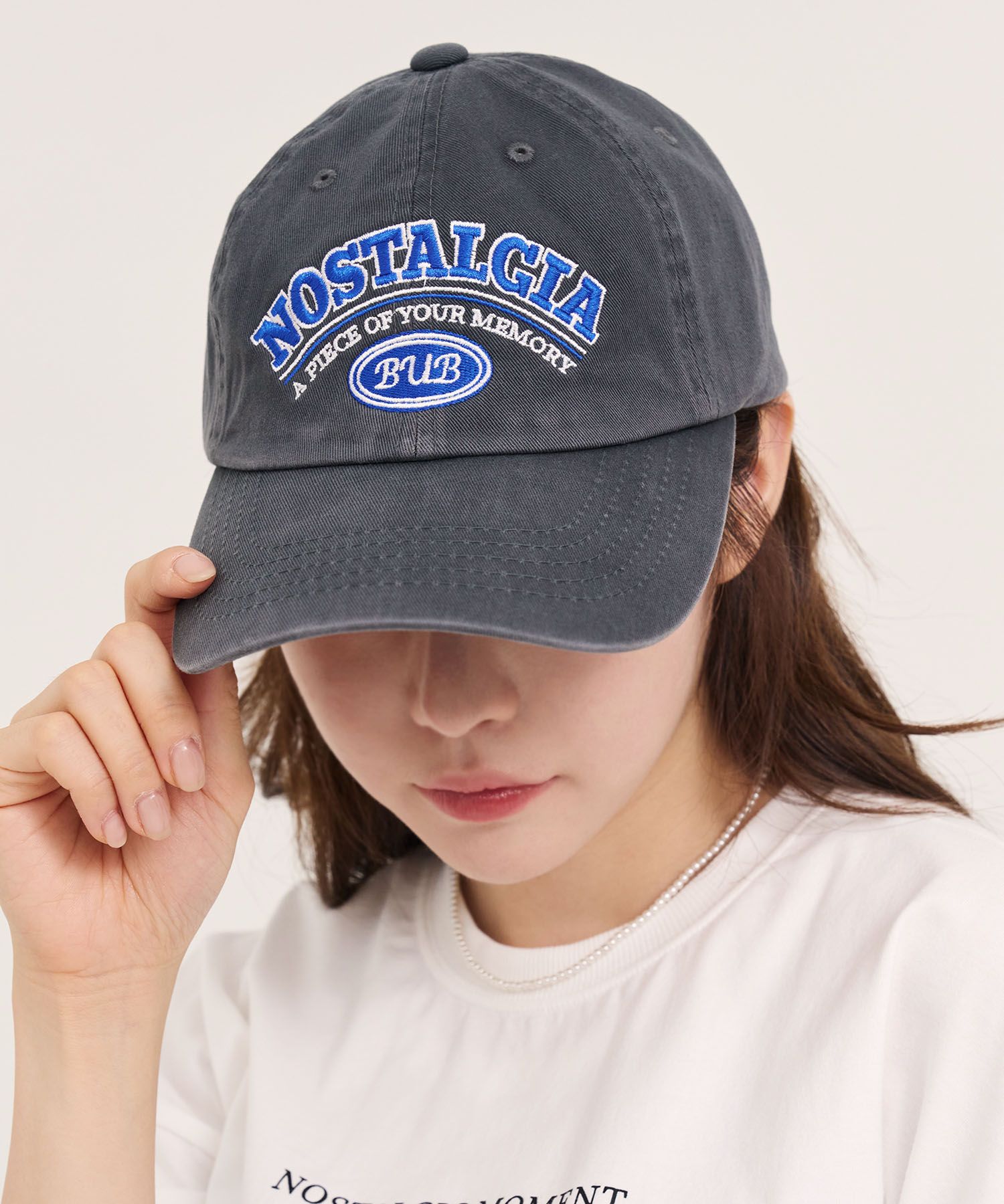 MUSINSA | BUBBLPIECE Nostalgia Bold Embroidered Ball Cap_Charcoal