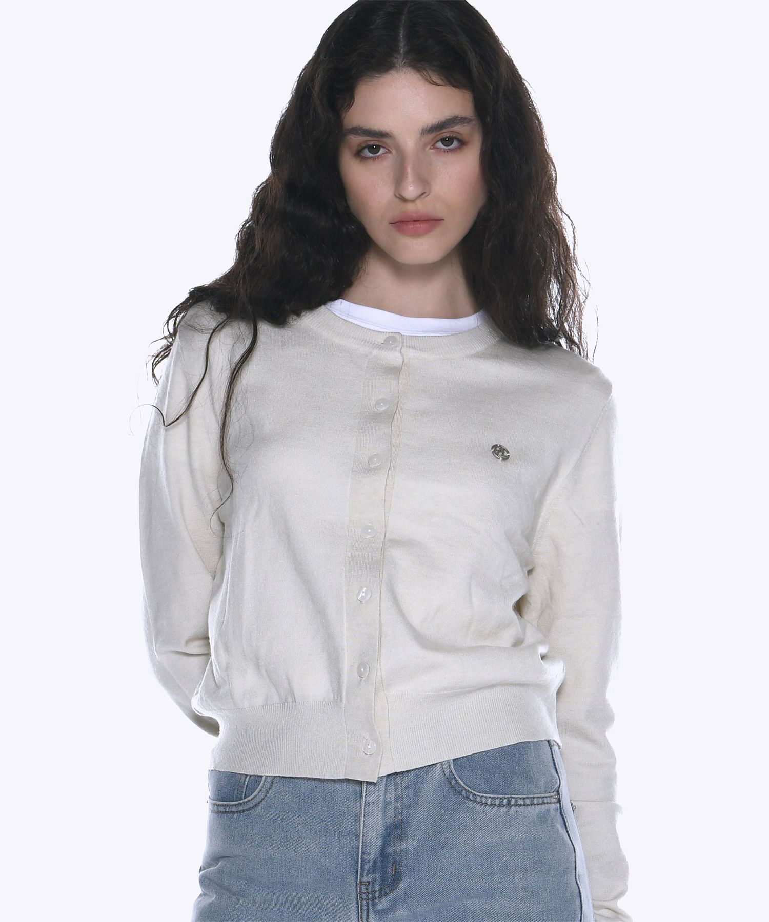 MUSINSA公式 | PLACE STUDIO Standard fit soft touch basic round knit cardigan [ivory]