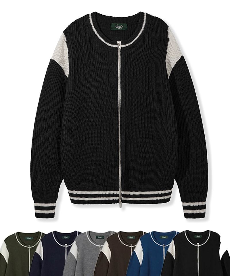 MUSINSA | NODU Varsity Two Way Zip-Up Knit
