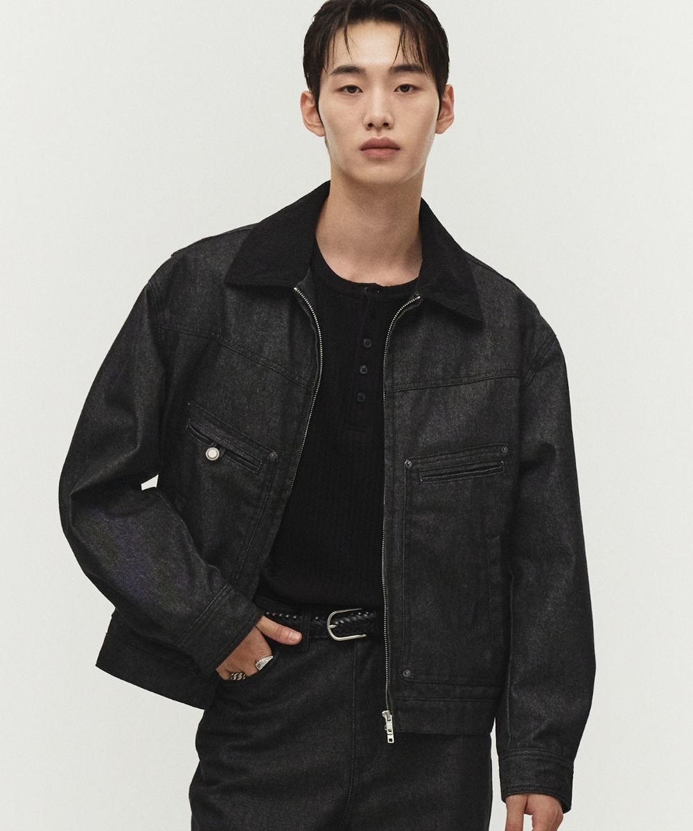 MUSINSA | MINAV Non-Fade Denim Work Jacket [Black]